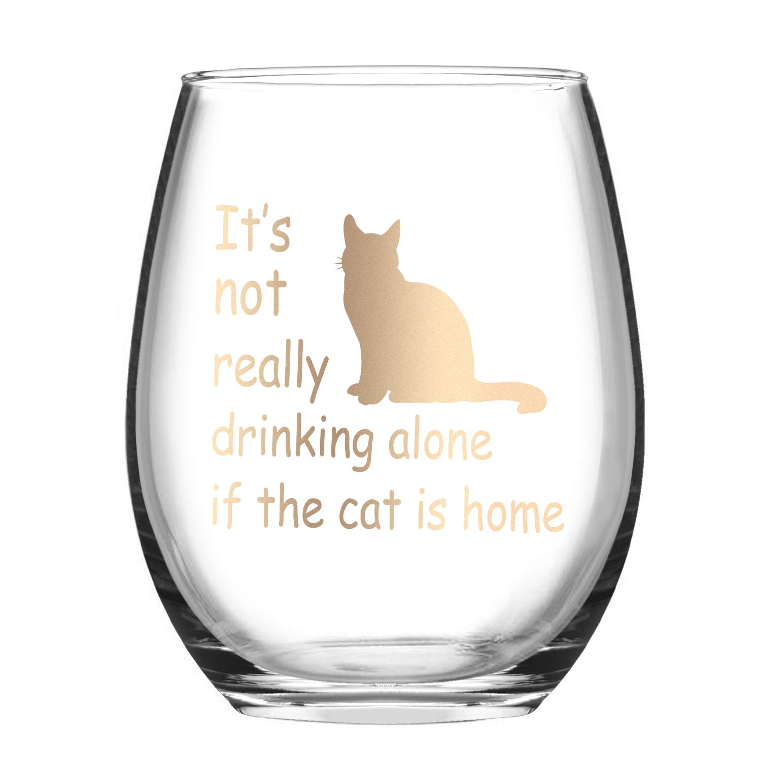 GINGPROUS It's Not Really Drinking Alone if the Cat is Home Stemless Wine Glass, Funny Cat Lover Wine Glass for Women Cat Lady Friends Sisters Mom Grandma, Wine Glass for Birthday Christmas, 15 Oz