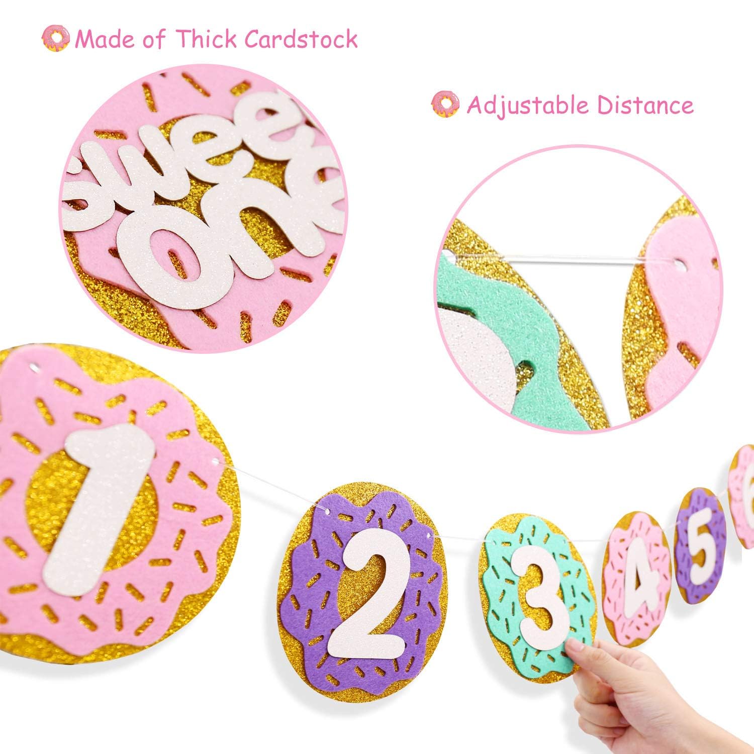 Levfla Donut Baby First Birthday Photo Banner Glitter Sweet One Doughnut Sprinkles Kids Monthly Milestone Photo Props Cake Smash Ideas Party Decoration Supplies