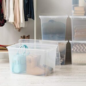 IRIS USA 68 Qt Clear Storage Box, BPA-Free Plastic Stackable Bin with Lid, 6 Pack, Containers to Organize Closet Shelves, Clothes, Blankets, Towels