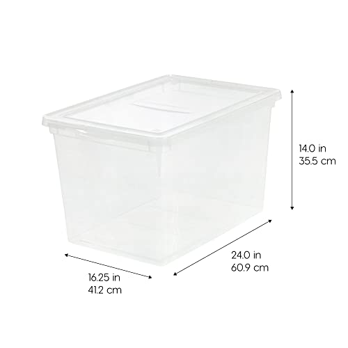 IRIS USA 68 Qt Clear Storage Box, BPA-Free Plastic Stackable Bin with Lid, 6 Pack, Containers to Organize Closet Shelves, Clothes, Blankets, Towels