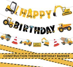 3 packs construction happy birthday banner and vehicle truck garland, construction party supplies decoration set for birthday party, baby show