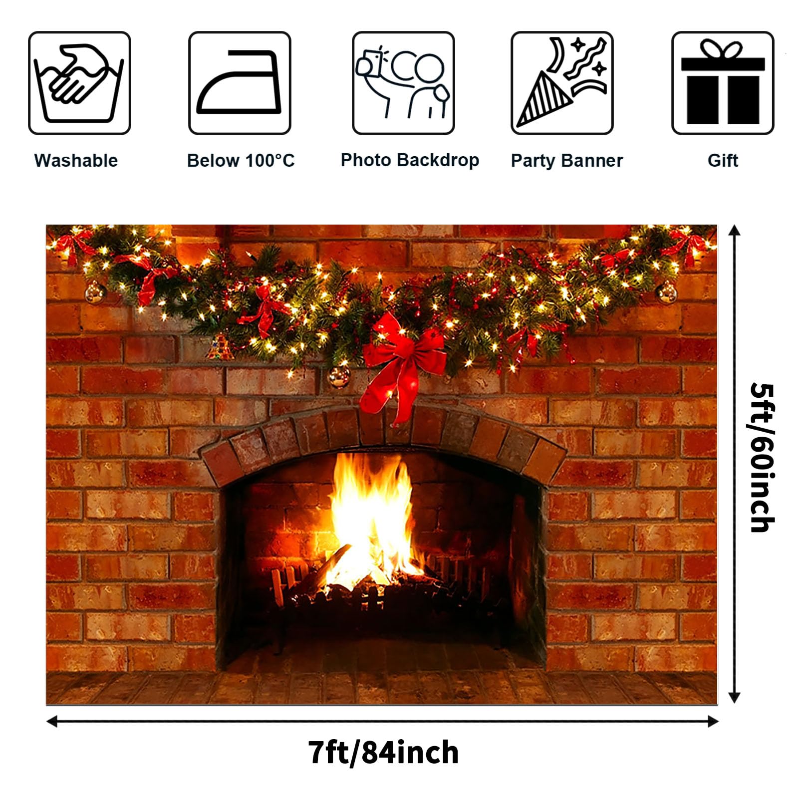 COMOPHOTO Christmas Fireplace Backdrop for Photography 7x5ft Red Brick Fireplace Decorations for Xmas Party Photo Background Pictures Studio Props