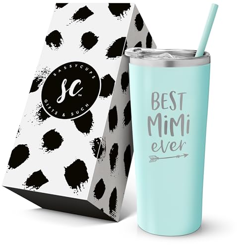 SassyCups Best Mimi Ever Insulated Tumbler Cup with Straw and Lid - Coffee Mug Gift for Grandma - World's Best Mimi Gift From Grandkids for Birthday - New Mimi Tumbler - Grandma, Mimi Gifts