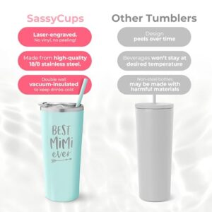 SassyCups Best Mimi Ever Insulated Tumbler Cup with Straw and Lid - Coffee Mug Gift for Grandma - World's Best Mimi Gift From Grandkids for Birthday - New Mimi Tumbler - Grandma, Mimi Gifts