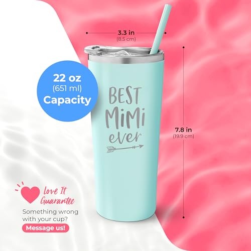 SassyCups Best Mimi Ever Insulated Tumbler Cup with Straw and Lid - Coffee Mug Gift for Grandma - World's Best Mimi Gift From Grandkids for Birthday - New Mimi Tumbler - Grandma, Mimi Gifts