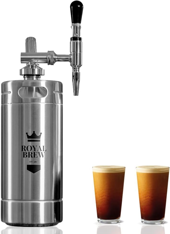 The Original Royal Brew Nitro Cold Brew Coffee Maker - Gift for Coffee Lovers - 128 oz Extra Large Home Keg, Nitrogen Gas System Coffee Dispenser Kit