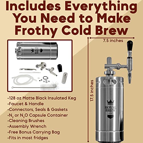 The Original Royal Brew Nitro Cold Brew Coffee Maker - Gift for Coffee Lovers - 128 oz Extra Large Home Keg, Nitrogen Gas System Coffee Dispenser Kit