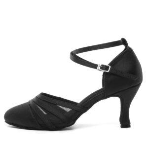 dkzsyim women's satin latin dance shoes close toe ballroom performance dancing shoes,ycl189-black-7.5,us 9