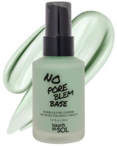 touch in sol redness correcting base primer 1.01 fl.oz. - pore minimizing green toned makeup base - tone neutralizing before foundation - minimize rosacea, redness - no pore blem primer base