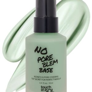 TOUCH IN SOL Redness Correcting Base Primer 1.01 fl.oz. - Pore Minimizing Green Toned Makeup Base - Tone Neutralizing before Foundation - Minimize Rosacea, Redness - No Pore Blem Primer Base