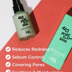 TOUCH IN SOL Redness Correcting Base Primer 1.01 fl.oz. - Pore Minimizing Green Toned Makeup Base - Tone Neutralizing before Foundation - Minimize Rosacea, Redness - No Pore Blem Primer Base