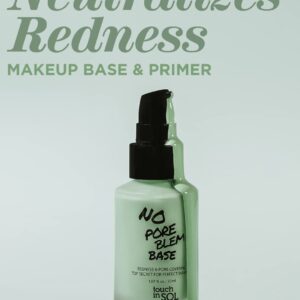 TOUCH IN SOL Redness Correcting Base Primer 1.01 fl.oz. - Pore Minimizing Green Toned Makeup Base - Tone Neutralizing before Foundation - Minimize Rosacea, Redness - No Pore Blem Primer Base