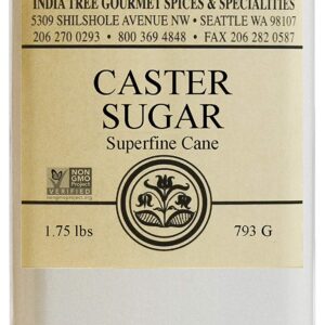 India Tree Superfine Caster Sugar, 1.75 Pound, Fine Sugar for Cakes, Meringues, Custards, Mouses, Iced Tea & Fruit