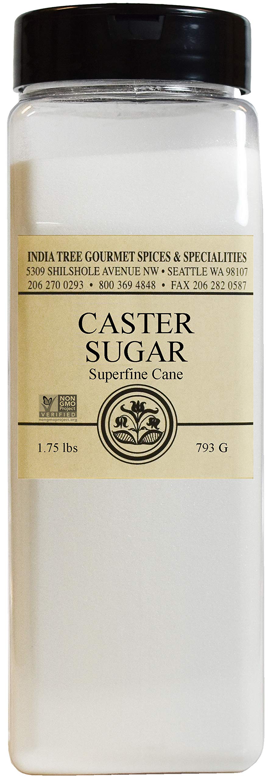 India Tree Superfine Caster Sugar, 1.75 Pound, Fine Sugar for Cakes, Meringues, Custards, Mouses, Iced Tea & Fruit