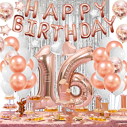 NORTHERN BROTHERS 16th Birthday Decorations for Her, Sweet 16 Birthday Balloons Rose Gold 16 Birthday Party Decorations for Women Happy 16th Birthday Gifts for Girls