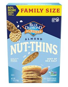 blue diamond almonds nut-thins gluten free cracker crisps, hint of sea salt, family size, sea salt, 7.7 oz