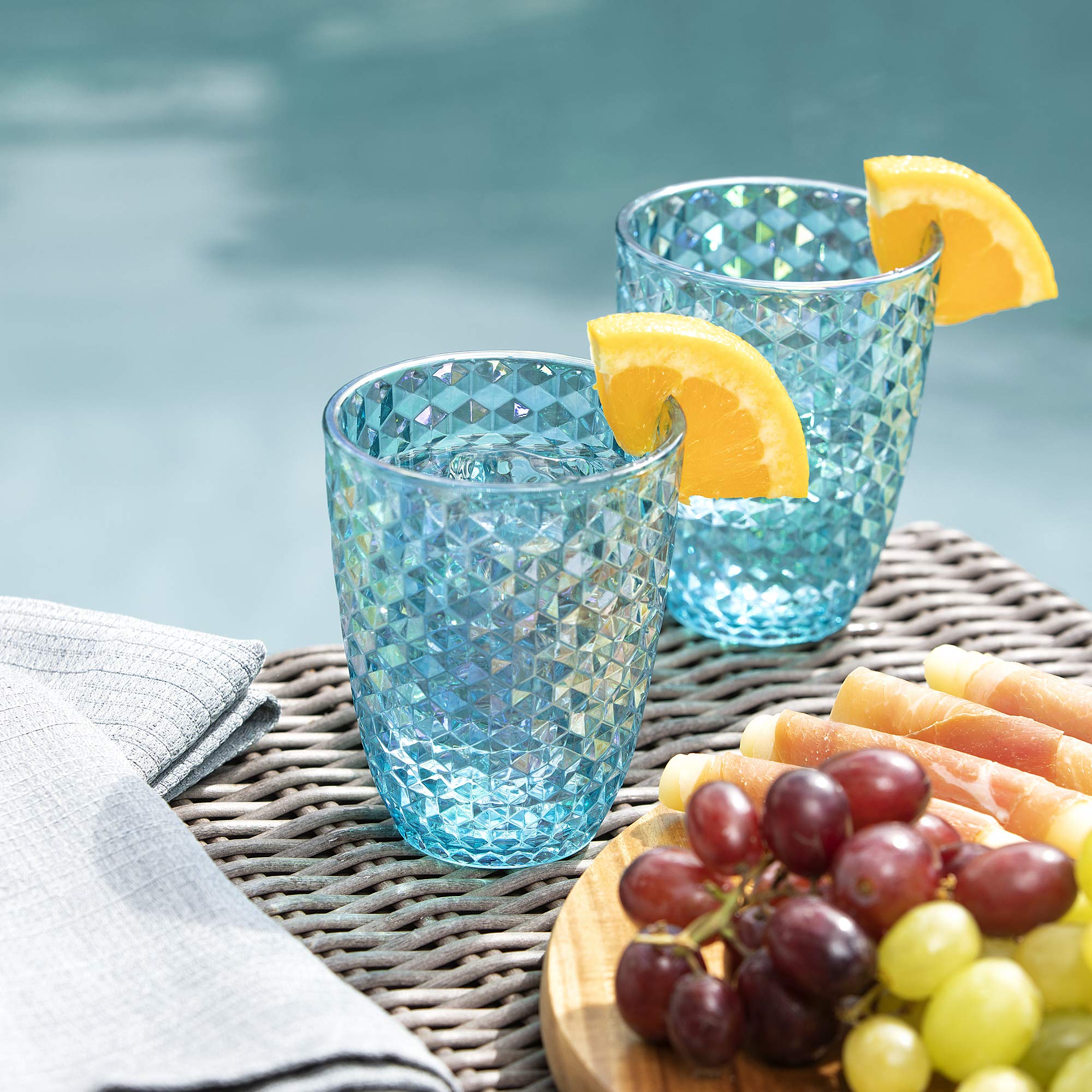 BELLAFORTE Shatterproof Tritan Plastic Short Tumbler, Set of 4, 12 oz - Laguna Beach Drinking Glasses - Unbreakable Glasses for Indoor and Outdoor Use - BPA Free - Blue