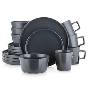 stone lain coupe stoneware dinnerware set, service for 4, gray matte