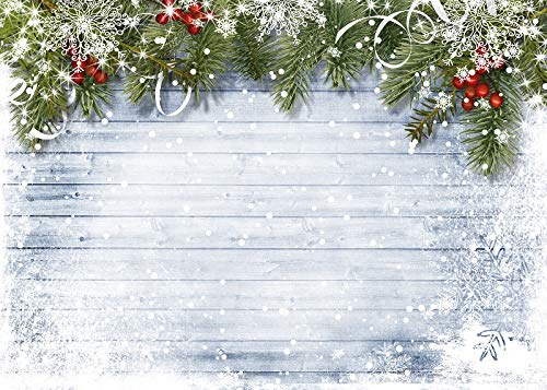 RUINI Winter Snowflake Wood Floor Christmas Pine Tree Backdrop Photography Christmas Photography Backdrop 7x5FT