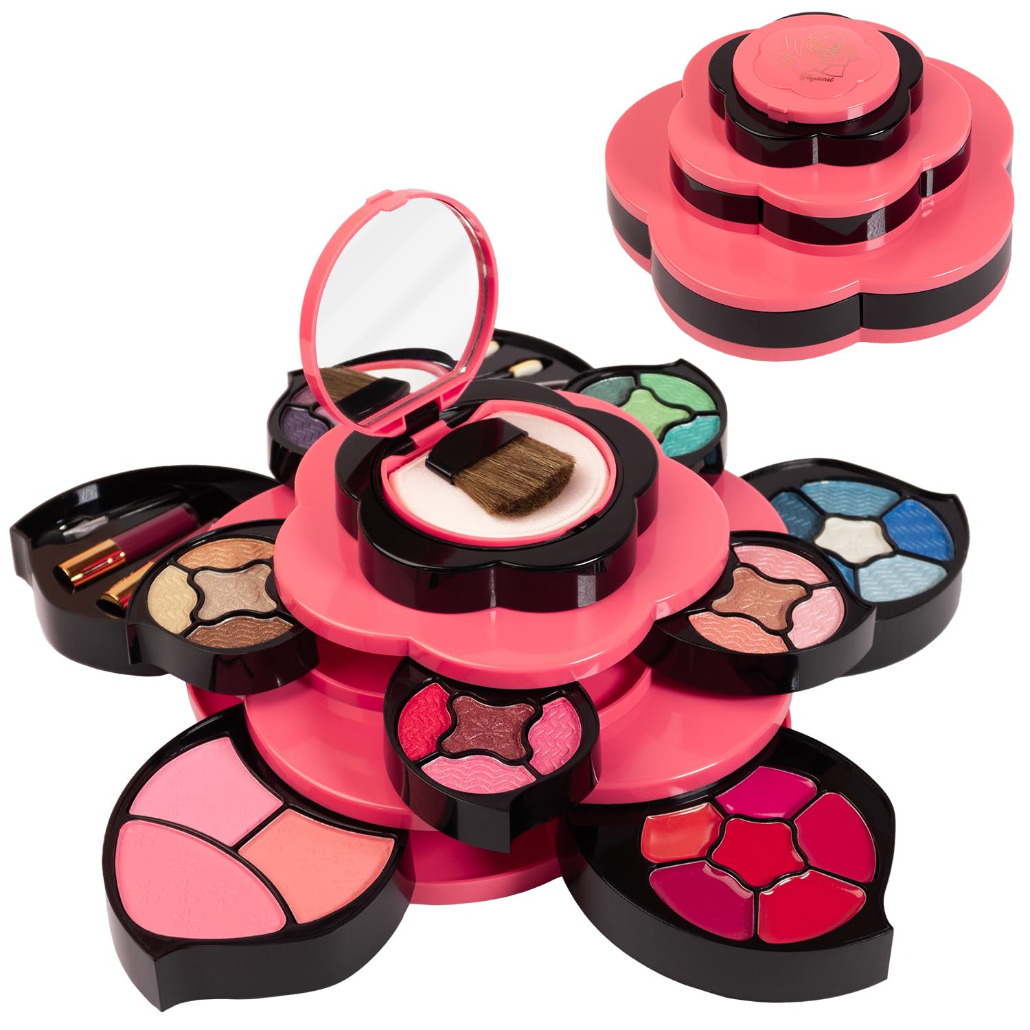 Toysical Makeup Kit for Teens - Flower Makeup Palette Gift Set for Teen Girls and Women - Makeup for Girls 10-12 - Petals Expand to 3 Tiers - Variety Shade Array - Full Starter Kit for Beginners