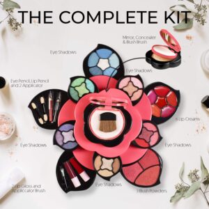 Toysical Makeup Kit for Teens - Flower Makeup Palette Gift Set for Teen Girls and Women - Makeup for Girls 10-12 - Petals Expand to 3 Tiers - Variety Shade Array - Full Starter Kit for Beginners