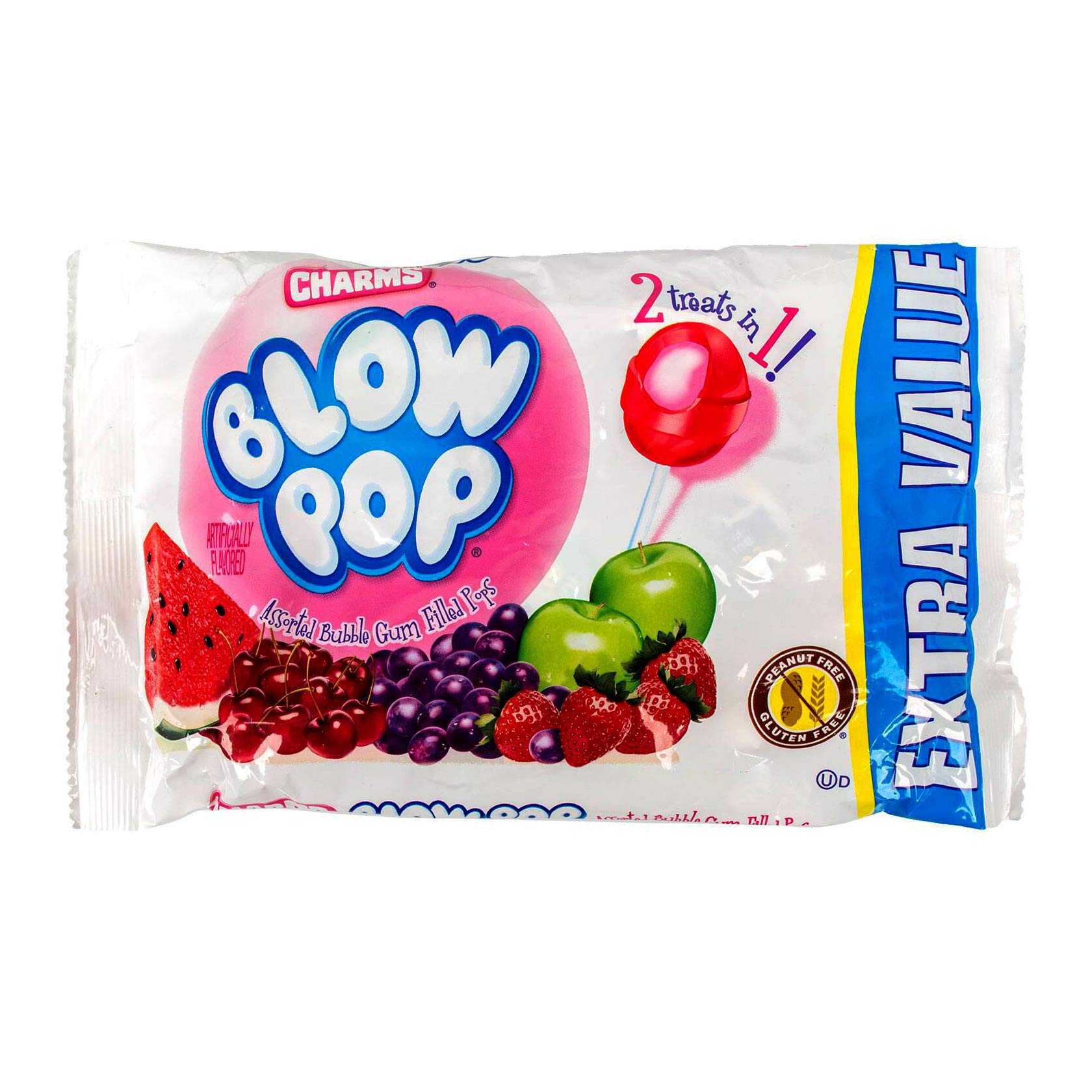 Charms (1) Bag Blow Pop Bubble Gum Filled Pops - 2 Treats in 1! Assorted Flavors Lollipop Halloween Candy - Peanut & Gluten Free - Net Wt. 4.55 oz