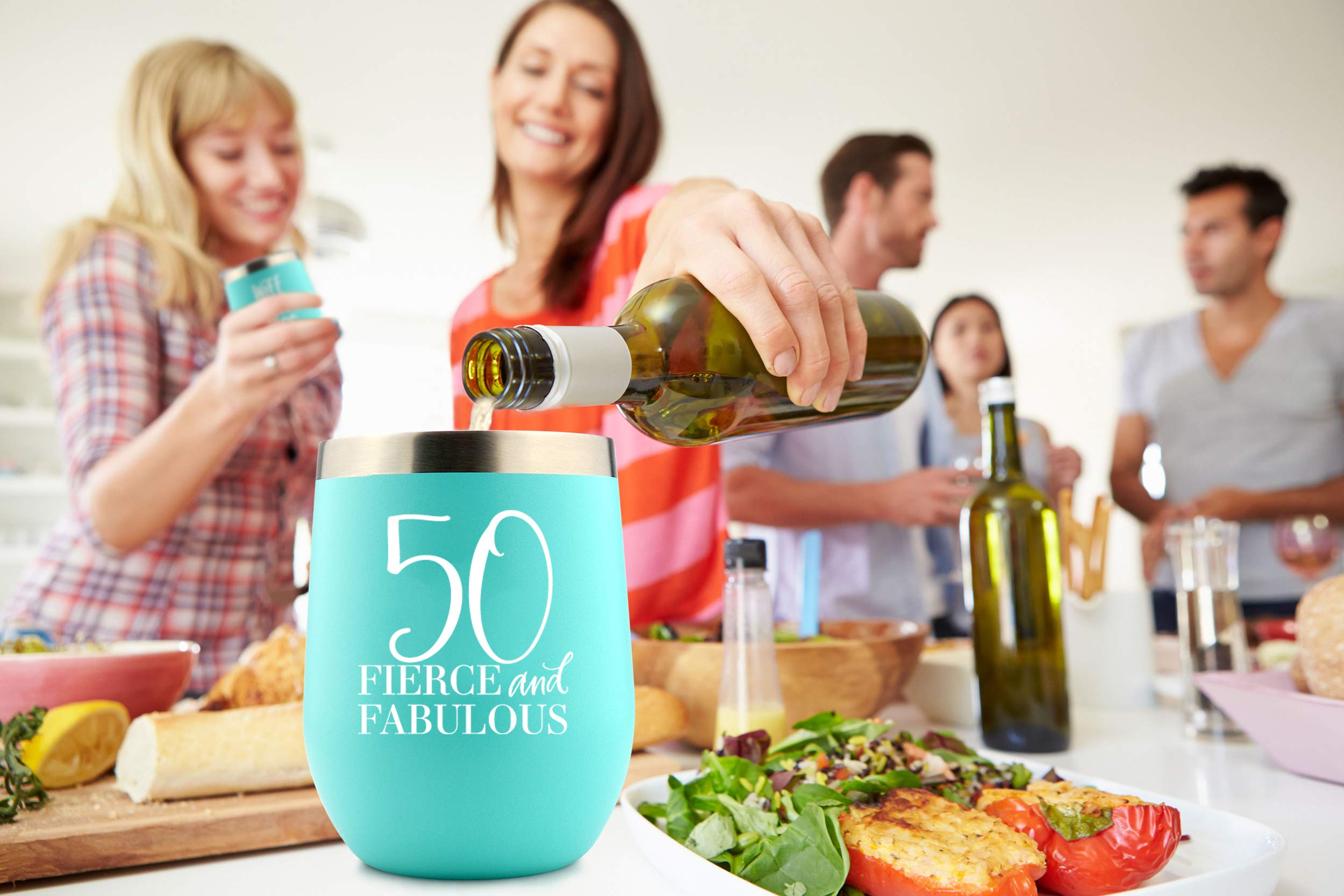 50th Birthday Funny Wine Gifts for Women, 12 oz Stainless Steel Wine Tumbler with Lid, Insulated Wine Glass for 50, Milestone Birthday Gift for Her, Presents for Turning Fifty and Fabulous, Travel Cup