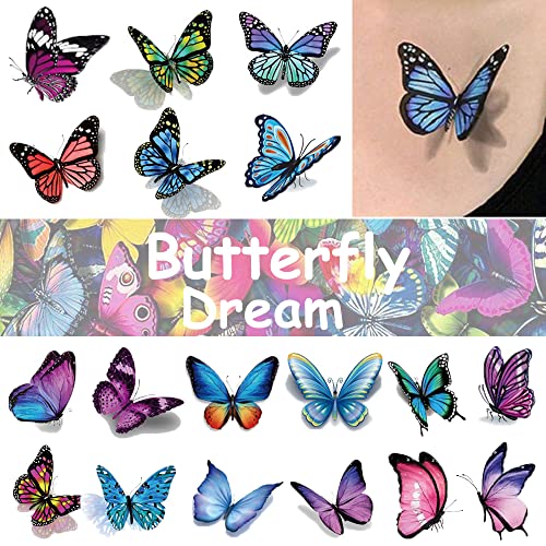 Ooopsi Butterfly Tattoos for Kids Womens - 110 Pcs 3D Tattoos, Colorful Body Art Temporary Tattoos, Butterfly Party Favors