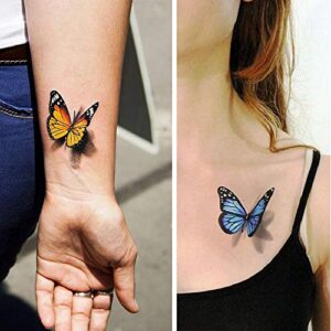 Ooopsi Butterfly Tattoos for Kids Womens - 110 Pcs 3D Tattoos, Colorful Body Art Temporary Tattoos, Butterfly Party Favors