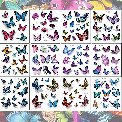 Ooopsi Butterfly Tattoos for Kids Womens - 110 Pcs 3D Tattoos, Colorful Body Art Temporary Tattoos, Butterfly Party Favors