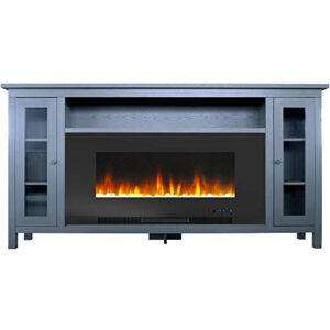 cambridge slate blue somerset 70 electric fireplace tv stand with multi-color led flames, crystal rock display, and remote control