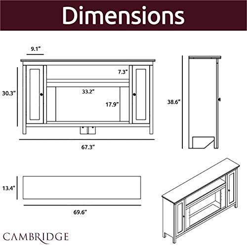 Cambridge Slate Blue Somerset 70 Electric Fireplace TV Stand with Multi-Color LED Flames, Crystal Rock Display, and Remote Control