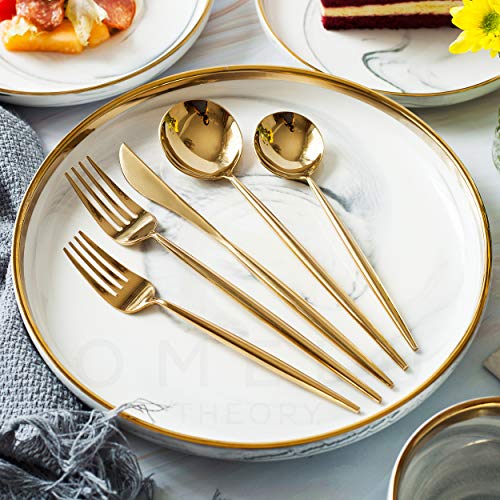 Homelux Theory 18/10 Gold Silverware Set Stainless Steel, 5pc Mirror Polished Modern Silverware Set Dishwasher Safe, Kitchen Flatware Set, Adaline Royal Knife Spoons & Forks Set, Gold Cutlery Set of 4