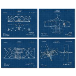 vintage airplane flying machine patent prints, 4 (8x10) unframed photos, wall art decor gifts under 20 for home wright brothers office man cave garage school student teacher coach usa invention fans