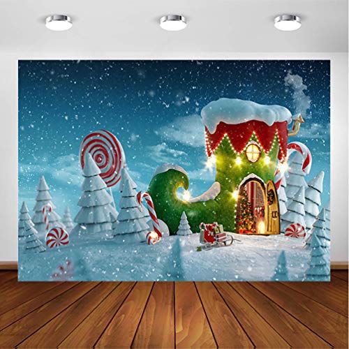 COMOPHOTO Winter Snow Landscape Backdrops for Photography 7x5ft Vinyl Christmas Candy Santa Claus Decoration Snowflakes for Photo Booth Background Blue Backdrop Printed Pictures