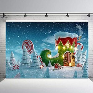 COMOPHOTO Winter Snow Landscape Backdrops for Photography 7x5ft Vinyl Christmas Candy Santa Claus Decoration Snowflakes for Photo Booth Background Blue Backdrop Printed Pictures