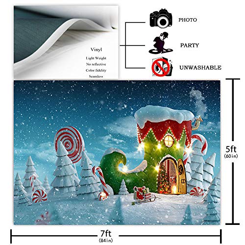 COMOPHOTO Winter Snow Landscape Backdrops for Photography 7x5ft Vinyl Christmas Candy Santa Claus Decoration Snowflakes for Photo Booth Background Blue Backdrop Printed Pictures