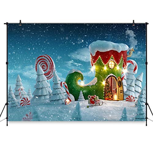 COMOPHOTO Winter Snow Landscape Backdrops for Photography 7x5ft Vinyl Christmas Candy Santa Claus Decoration Snowflakes for Photo Booth Background Blue Backdrop Printed Pictures