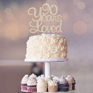 90 Cake Topper - Premium Rose Gold Metal - 90 Years Loved - 90th Birthday Party Sparkly Rhinestone Decoration Makes a Great Centerpiece - Now Protected in a Box