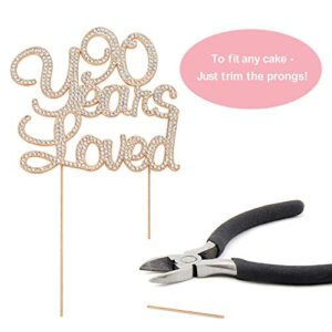 90 Cake Topper - Premium Rose Gold Metal - 90 Years Loved - 90th Birthday Party Sparkly Rhinestone Decoration Makes a Great Centerpiece - Now Protected in a Box