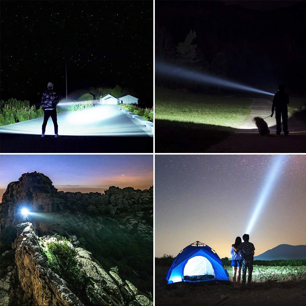 YIERBLUE Rechargeable Spotlight, Super Bright 1000,000 LM LED Flashlight Handheld Spotlight 10000mAh Long Lasting Large Flashlight Searchlight and Flood Camping Flashlight with Foldable Tripod Black