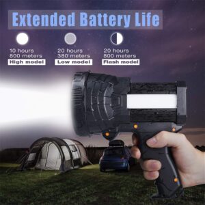 YIERBLUE Rechargeable Spotlight, Super Bright 1000,000 LM LED Flashlight Handheld Spotlight 10000mAh Long Lasting Large Flashlight Searchlight and Flood Camping Flashlight with Foldable Tripod Black