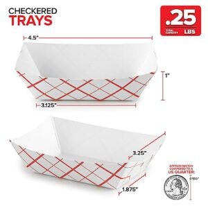 Mini Tiny Paper Food Boats (100 Pack) .25 Lb Disposable Red & White Checkered Paper Food Trays, Eco Friendly Paper Food Trays, Serving Boats for Concession Food & Condiments, Condiment Size 3" x 1"