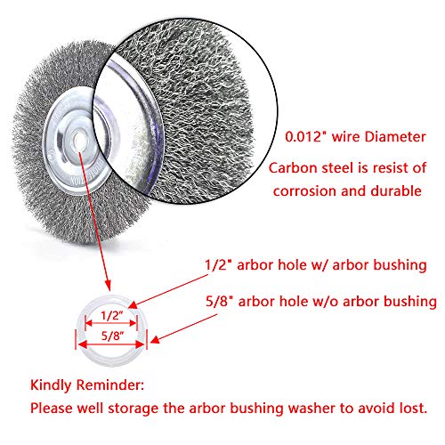 OSFTBVT 6" Bench Wire Wheel Brush | Coarse Crimped Steel Wire 0.012" with 5/8" Arbor for Bench Grinder - 1pack