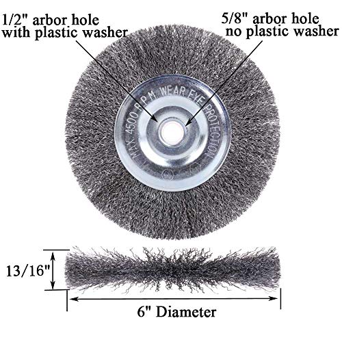 OSFTBVT 6" Bench Wire Wheel Brush | Coarse Crimped Steel Wire 0.012" with 5/8" Arbor for Bench Grinder - 1pack