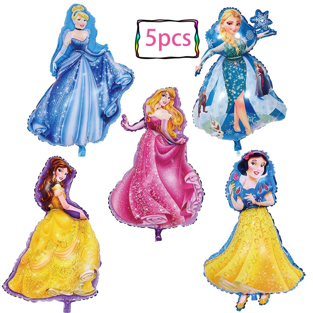 Yurnoet 5-pack Princess birthday party foil balloon girls Favorite princess birthday party supplies party decorations