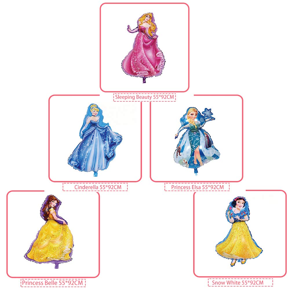 Yurnoet 5-pack Princess birthday party foil balloon girls Favorite princess birthday party supplies party decorations