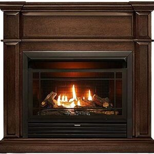 Duluth Forge Dual Fuel Ventless Gas Fireplace System with Mantle, Thermostat Control, 5 Fire Logs, Use with Natural Gas or Liquid Propane, 26000 BTU, Heats up to 1350 Sq. Ft., Gingerbread Finish