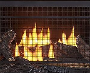 Duluth Forge Dual Fuel Ventless Gas Fireplace System with Mantle, Thermostat Control, 5 Fire Logs, Use with Natural Gas or Liquid Propane, 26000 BTU, Heats up to 1350 Sq. Ft., Gingerbread Finish