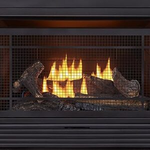 Duluth Forge Dual Fuel Ventless Gas Fireplace System with Mantle, Thermostat Control, 5 Fire Logs, Use with Natural Gas or Liquid Propane, 26000 BTU, Heats up to 1350 Sq. Ft., Gingerbread Finish